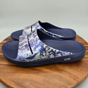 OOFOS | Shoes | Oofos Ooahh Sandals Mens 9 Blue Silver Snake Print Slip ...